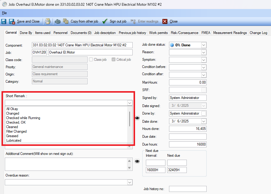 Short Remarks in Sign Out Job Screen – Ocean Technologies Group