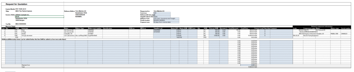 Using the RFQ Excel Sheet – Ocean Technologies Group